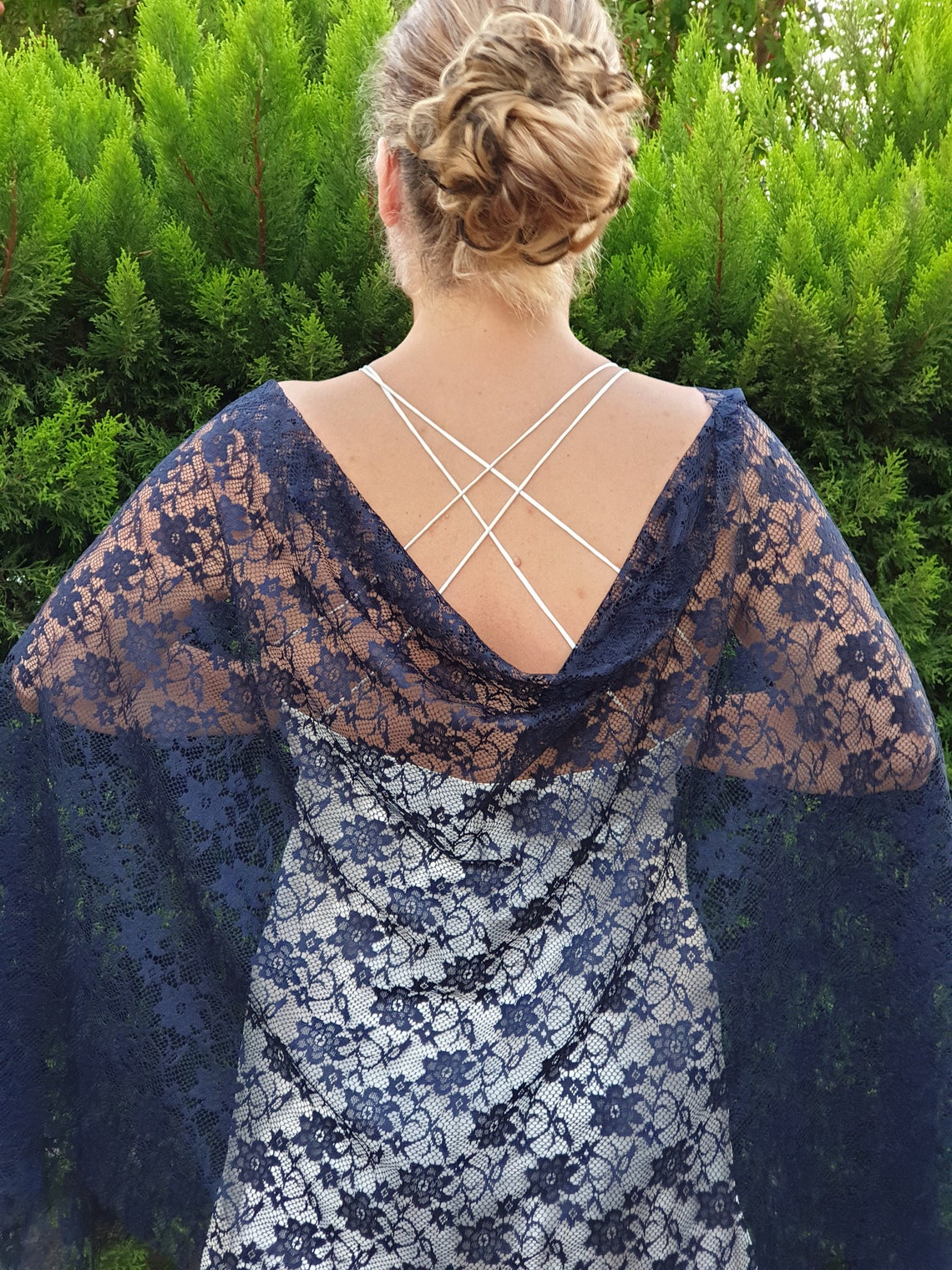 Navy Blue Tulle Lace Wedding Shawl Bridesmaid Etsy