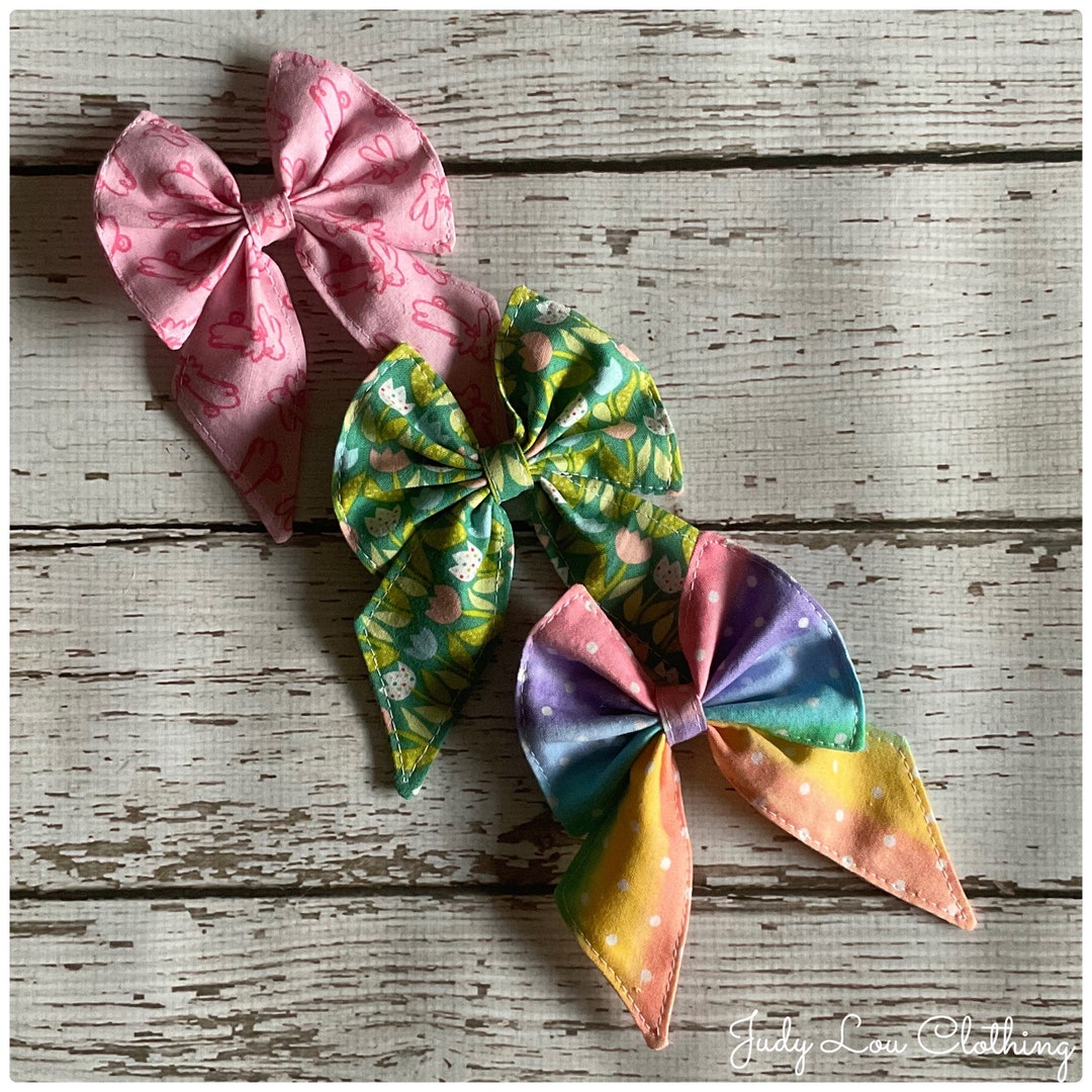Girls Fabric Boutique Bows With Tails Springy Easter Pastels Bunnies ...