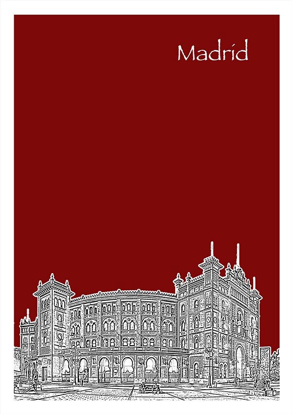 Madrid Skyline Art Print Poster A4 Size Plaza De Toros De Las Ventas ...