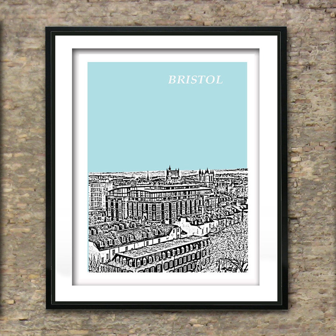 Bristol Skyline Art Print Poster A4 Size Showing Bristol Cathedral ...