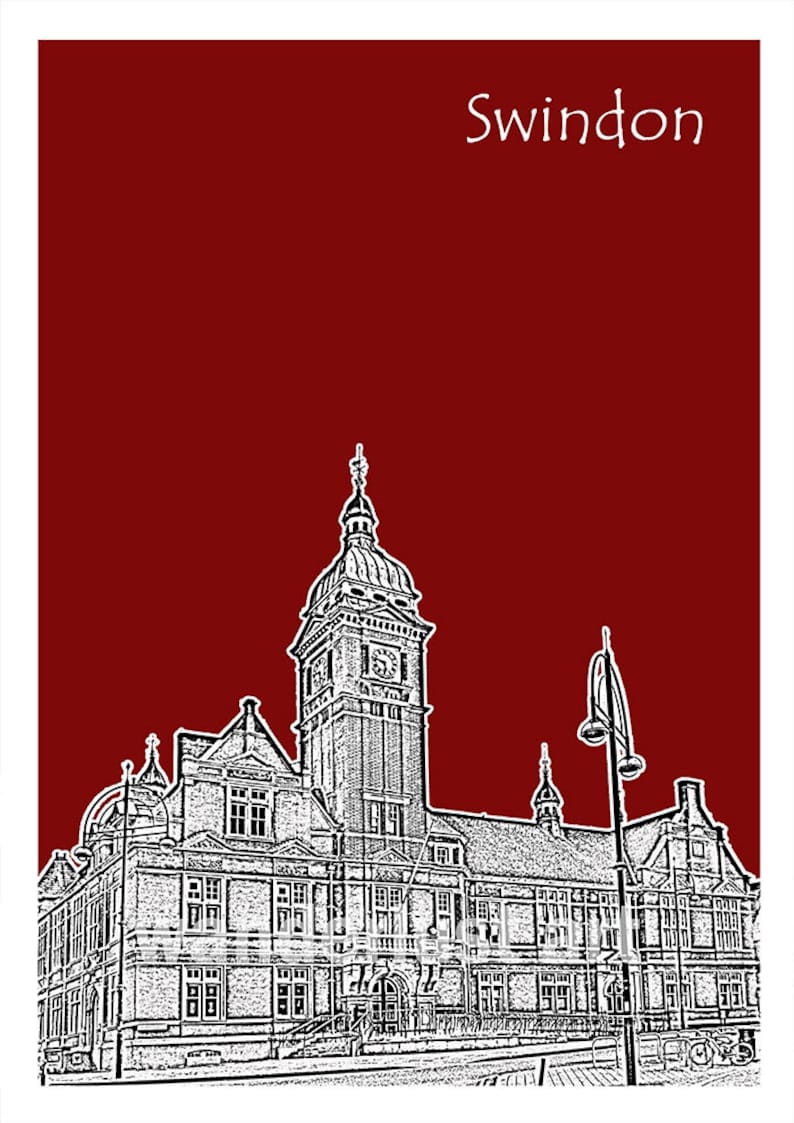Swindon Skyline Art Print Skyline Poster A4 Size Wiltshire England - Etsy