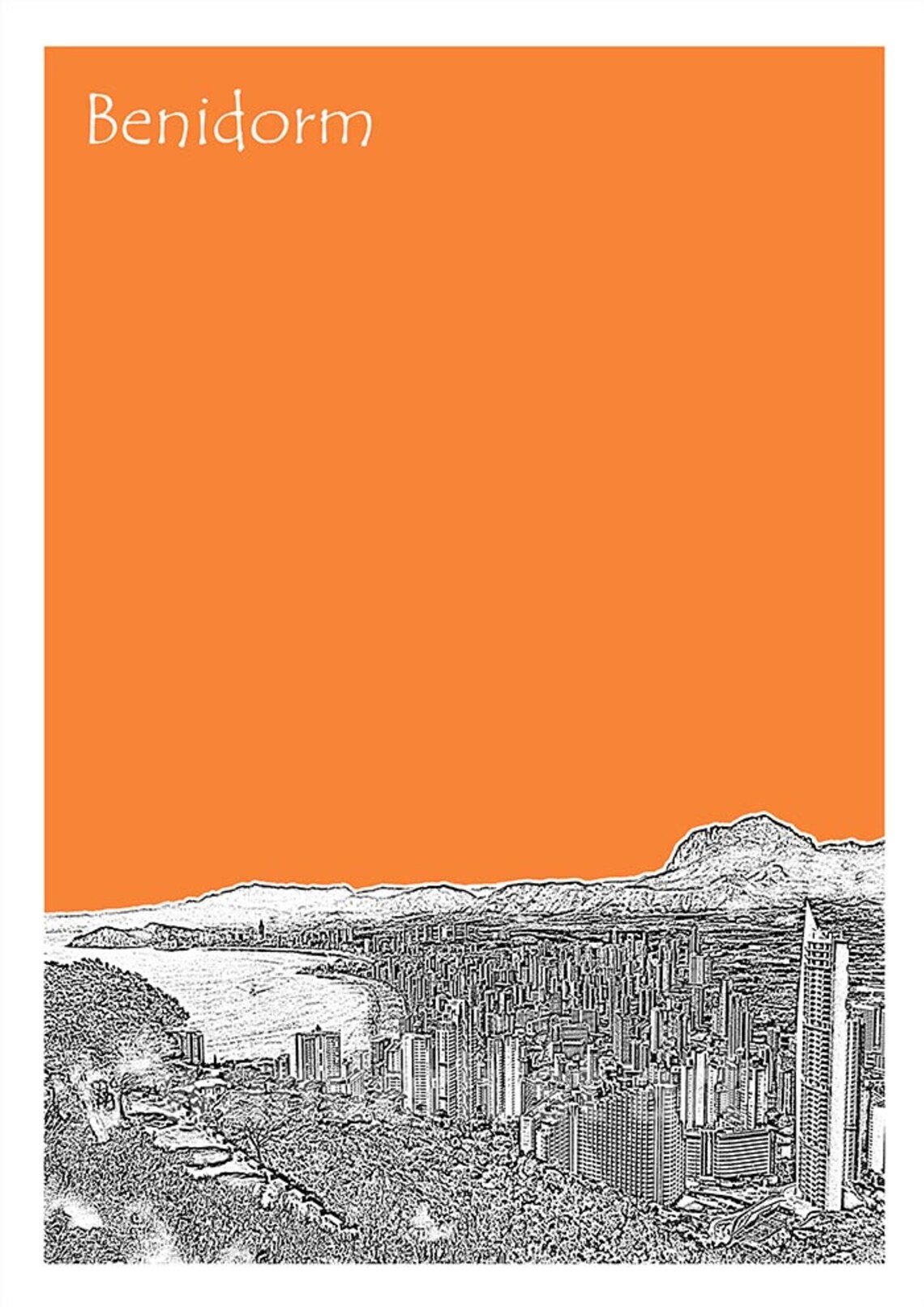 Benidorm Spain Skyline Art Print Poster A4 Size Alicante - Etsy