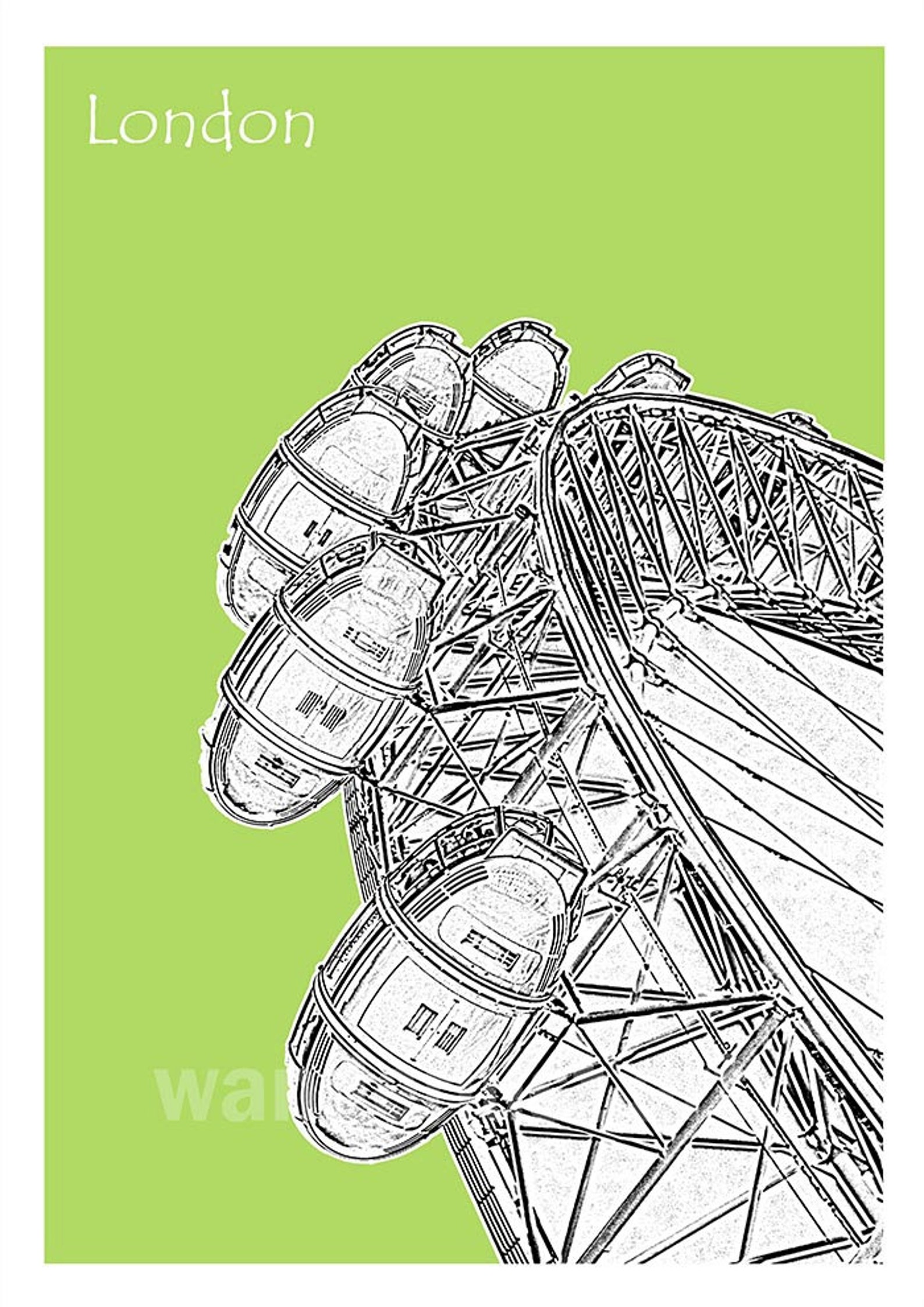 London Art Print Skyline Poster A4 Size South Bank London Eye England ...