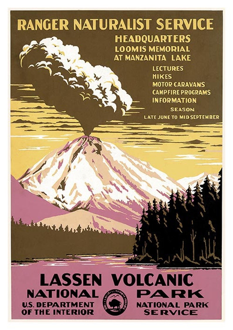 Vintage Lassen Volcanic National Park Travel Poster Art Print Different ...