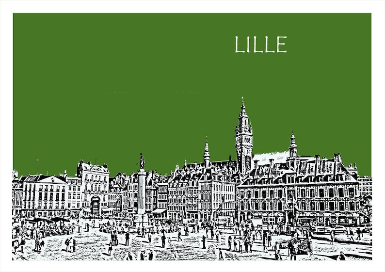 Lille Skyline Art Print Poster A4 Size Landscape France - Etsy UK