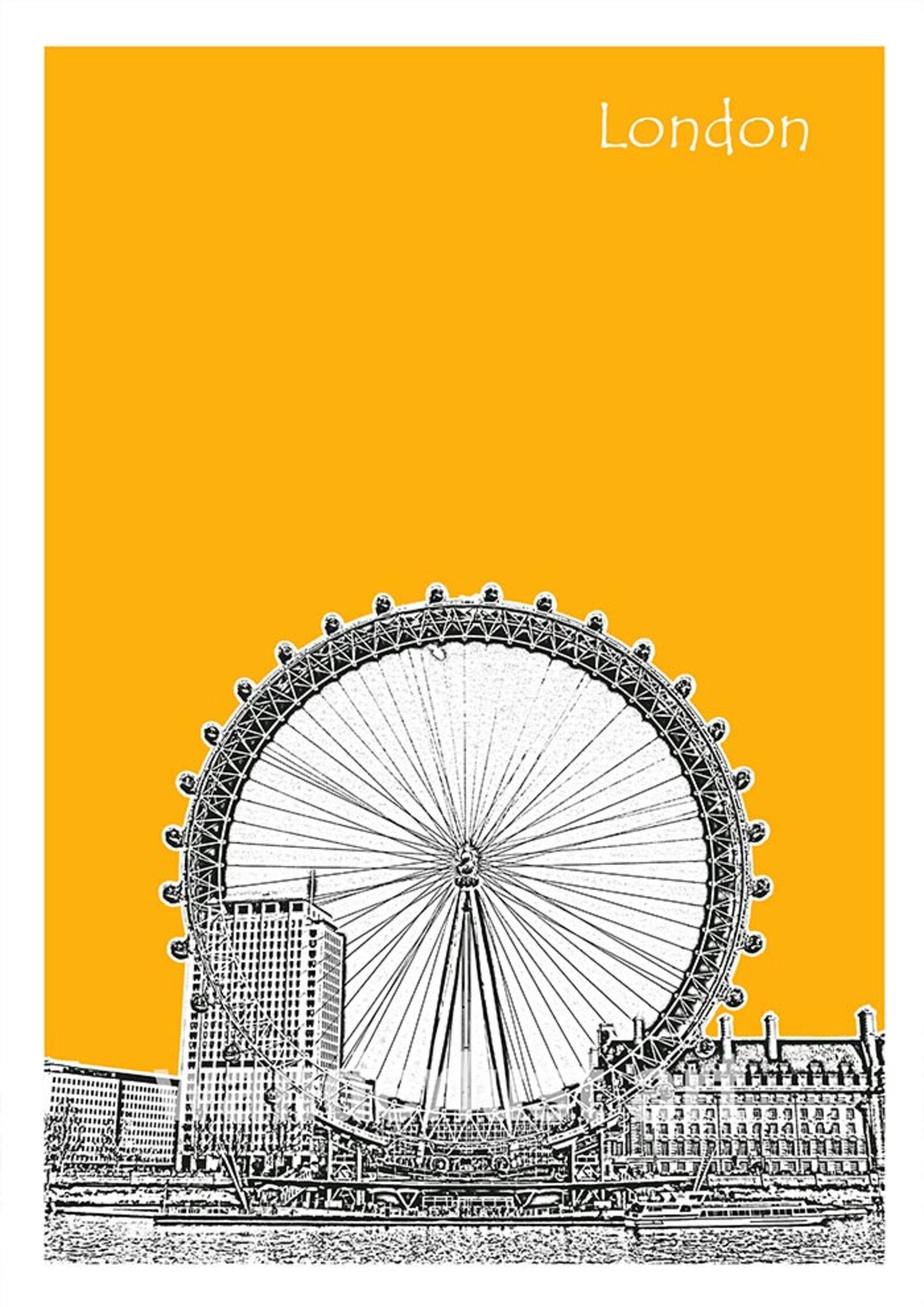 London Eye Art Print Poster - South Bank River Thames With London Eye ...