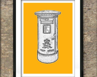 British Post Box Art Print Poster A4 Size Old Style Post Box | Etsy