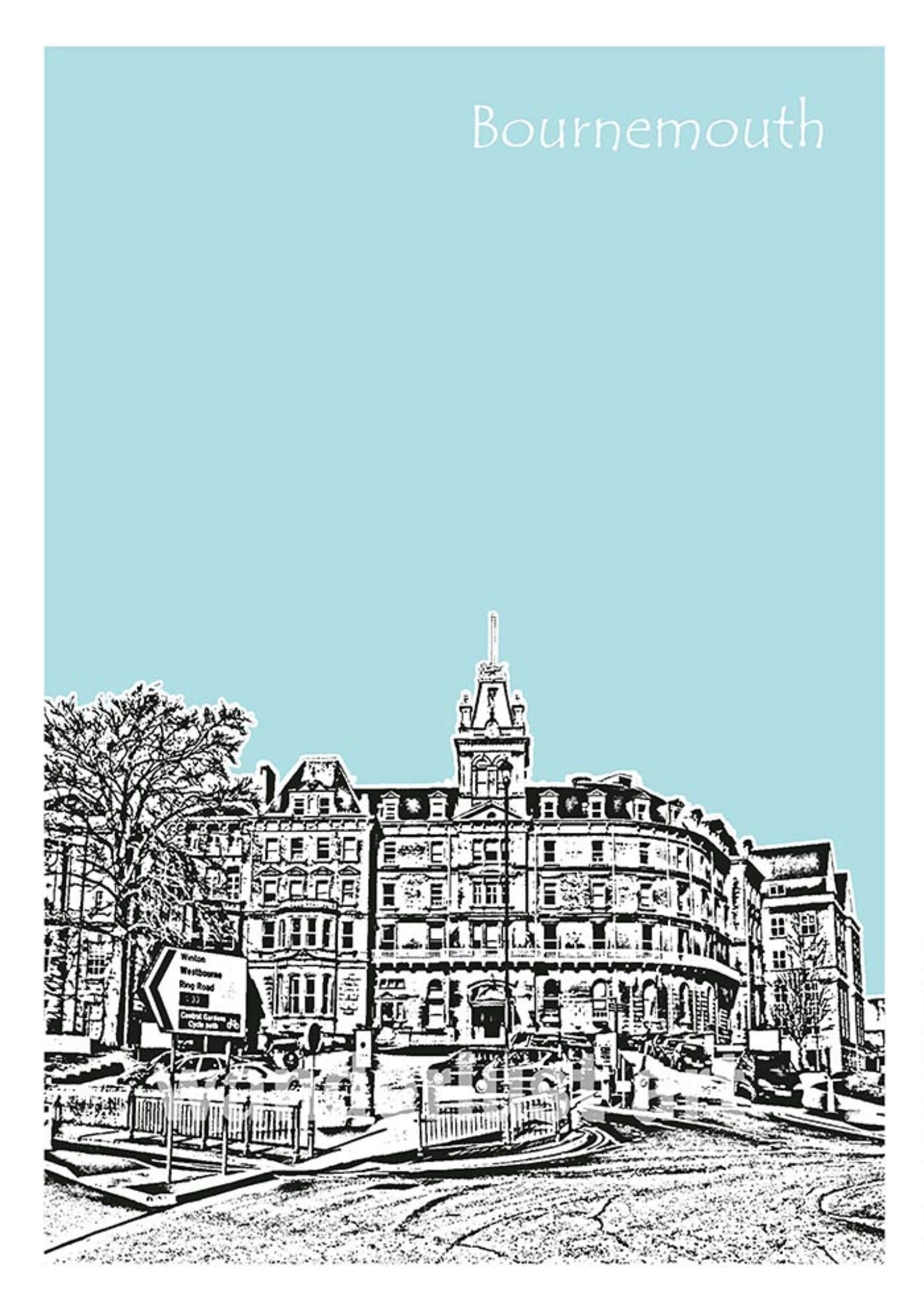 Bournemouth Art Print Poster A4 Size Bournemouth Town Hall England - Etsy