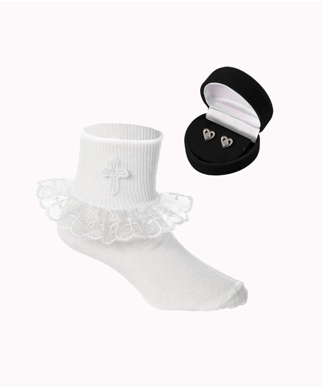 Girls First Communion Gift Set, White Lace Socks With Cross ...