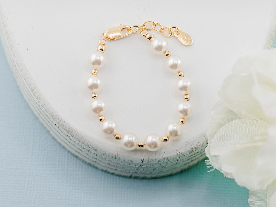 14K Gold Plated Pearl Baby Bracelet for Little Girls Pearl Jewelry ...