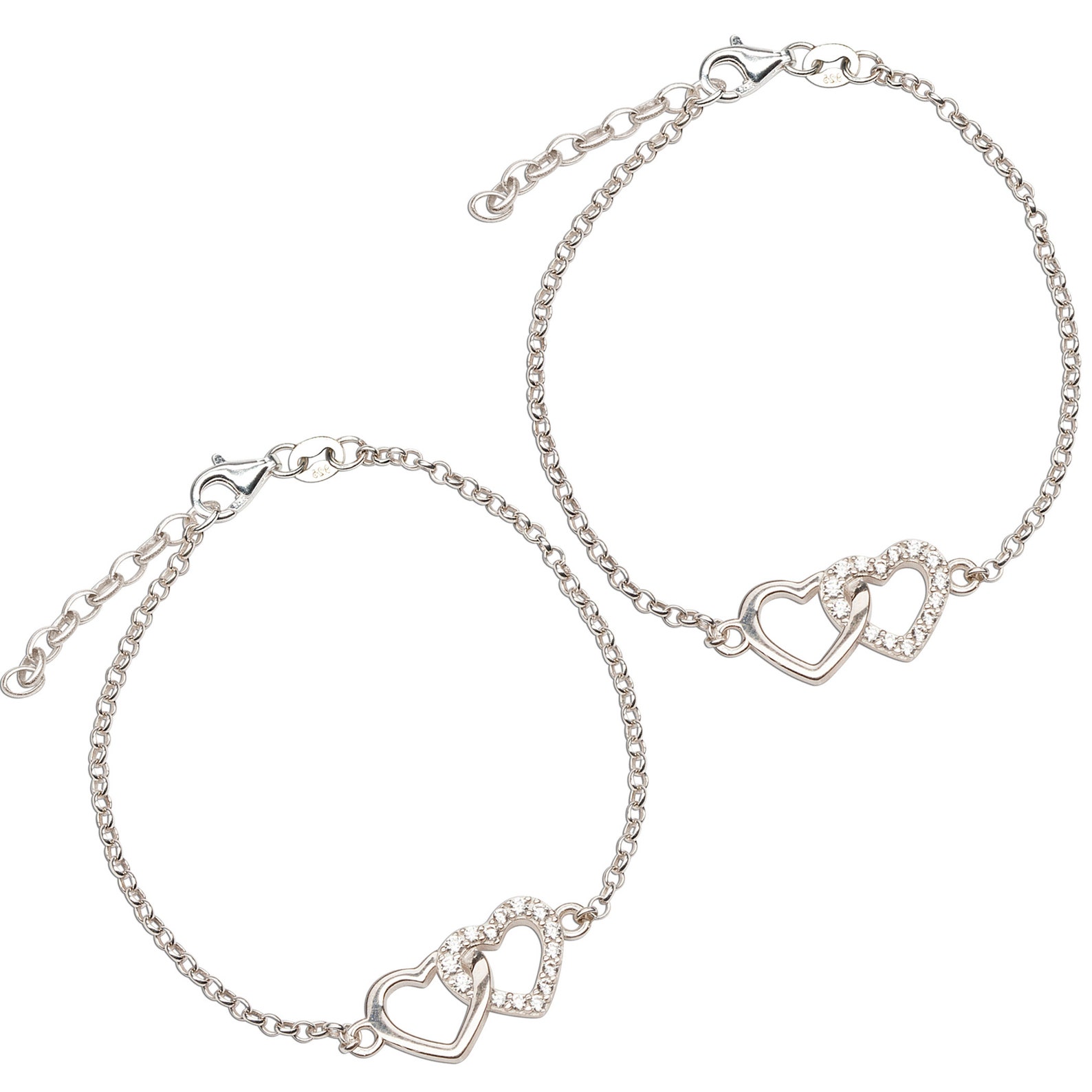 Sterling Silver Mom and Me 2-piece Bracelet Set, HEARTS ENTWINED ...