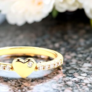 Little Girls 14K Gold Plated Puff Heart Ring With Cz's, Gift for ...