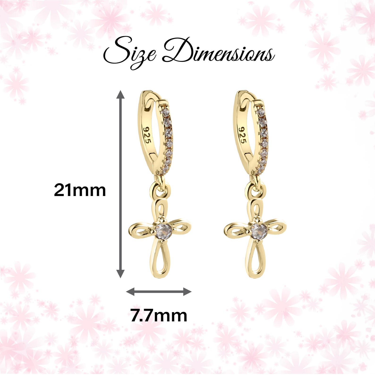 Kids 14K Gold-plated Huggie Earrings With Cross Baptism, First ...