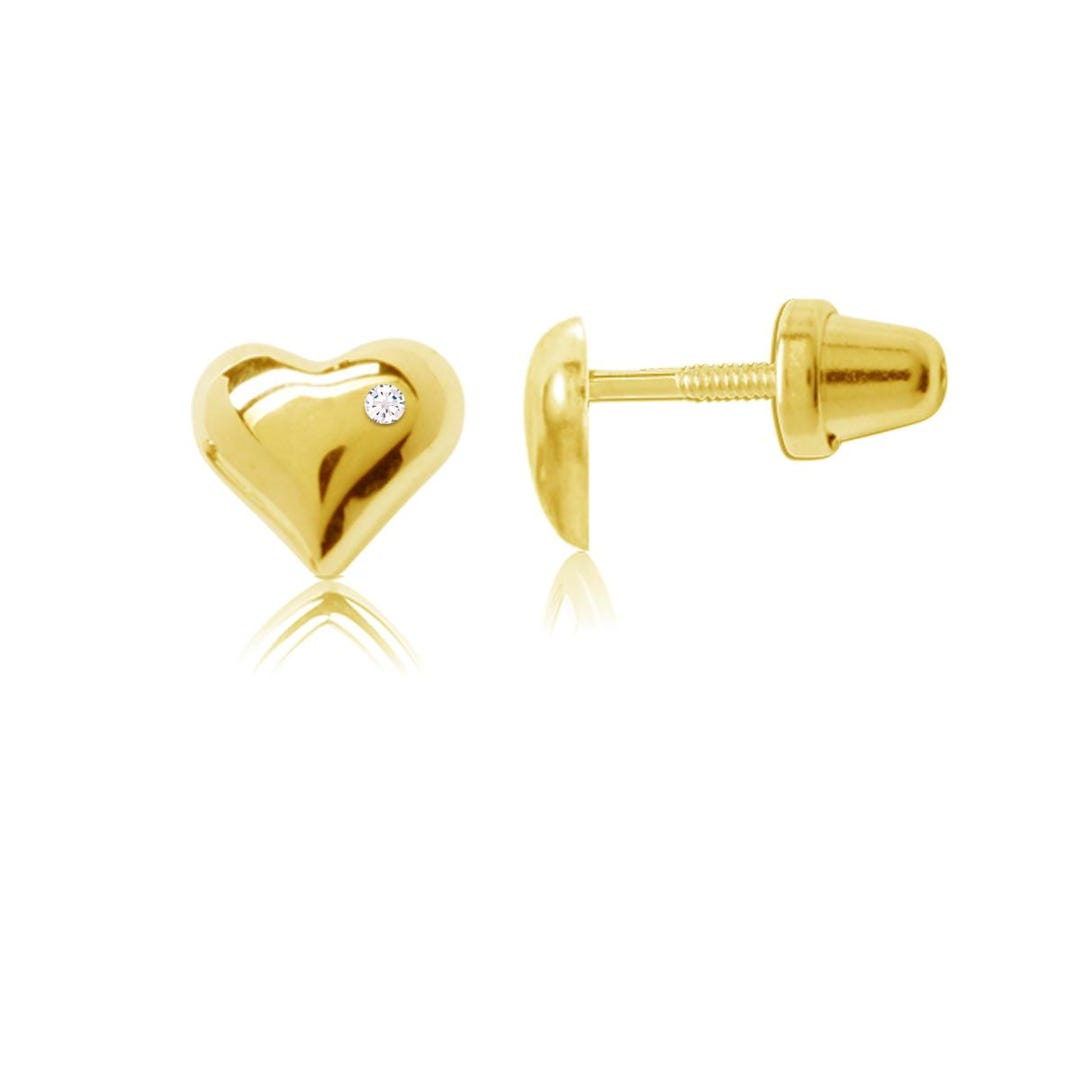 Kids 14K Gold Puff Heart Earrings, Kids Screw Back Earrings, Newborn ...