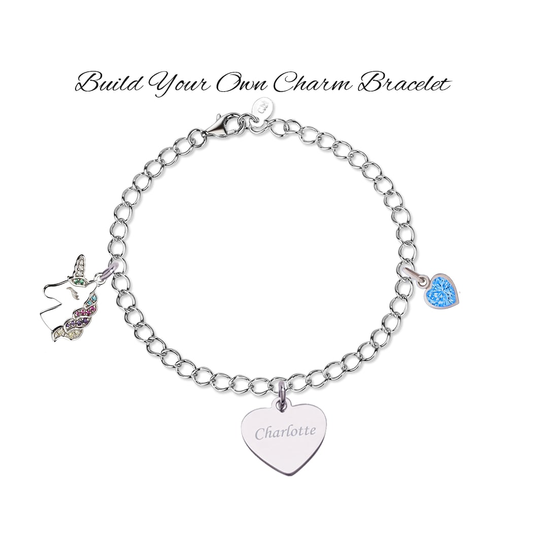 Sterling Silver Build Your Own Charm Bracelet With Charms, Engraved ...