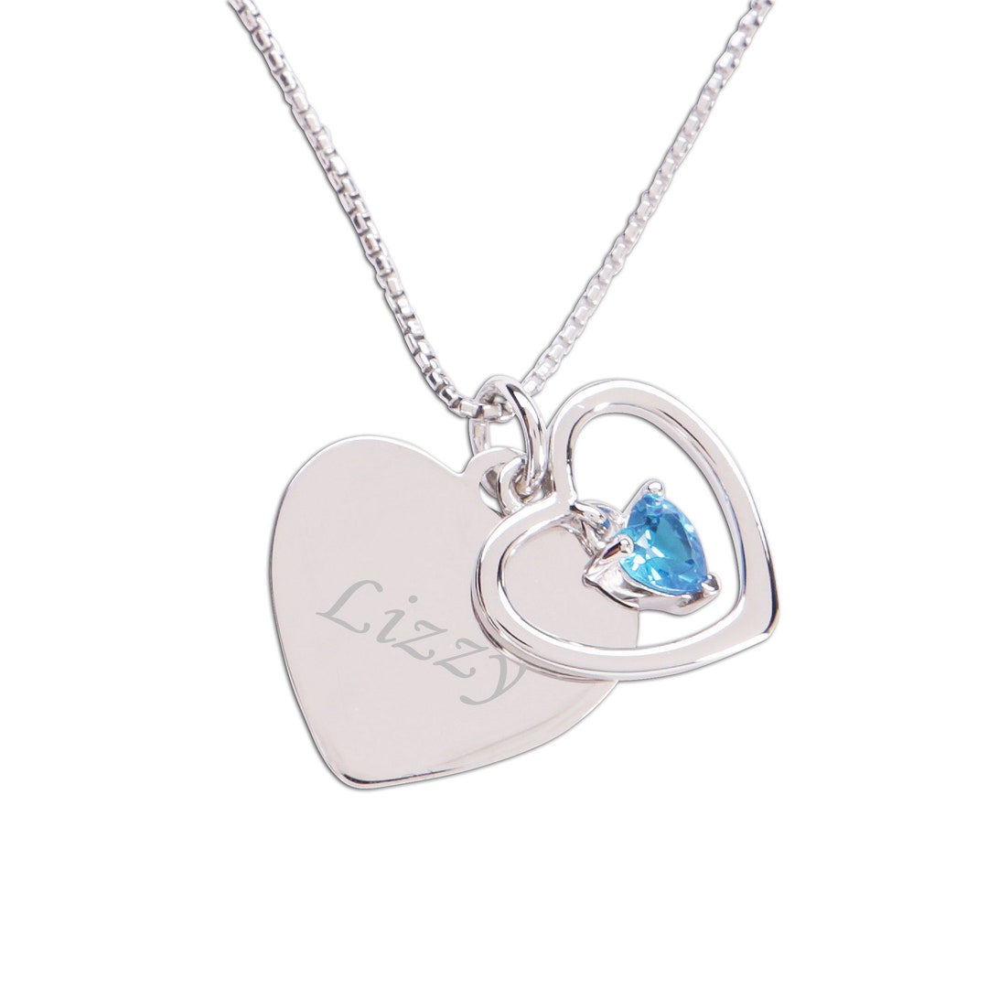 Girls Personalized Sterling Silver Dancing Heart CZ Birthstone Necklace ...