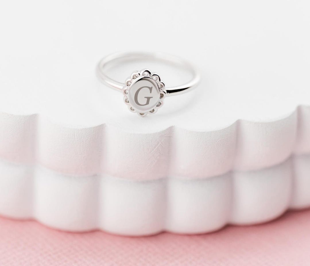 Personalized Sterling Silver Signet Baby Ring, Little Girls Initial ...