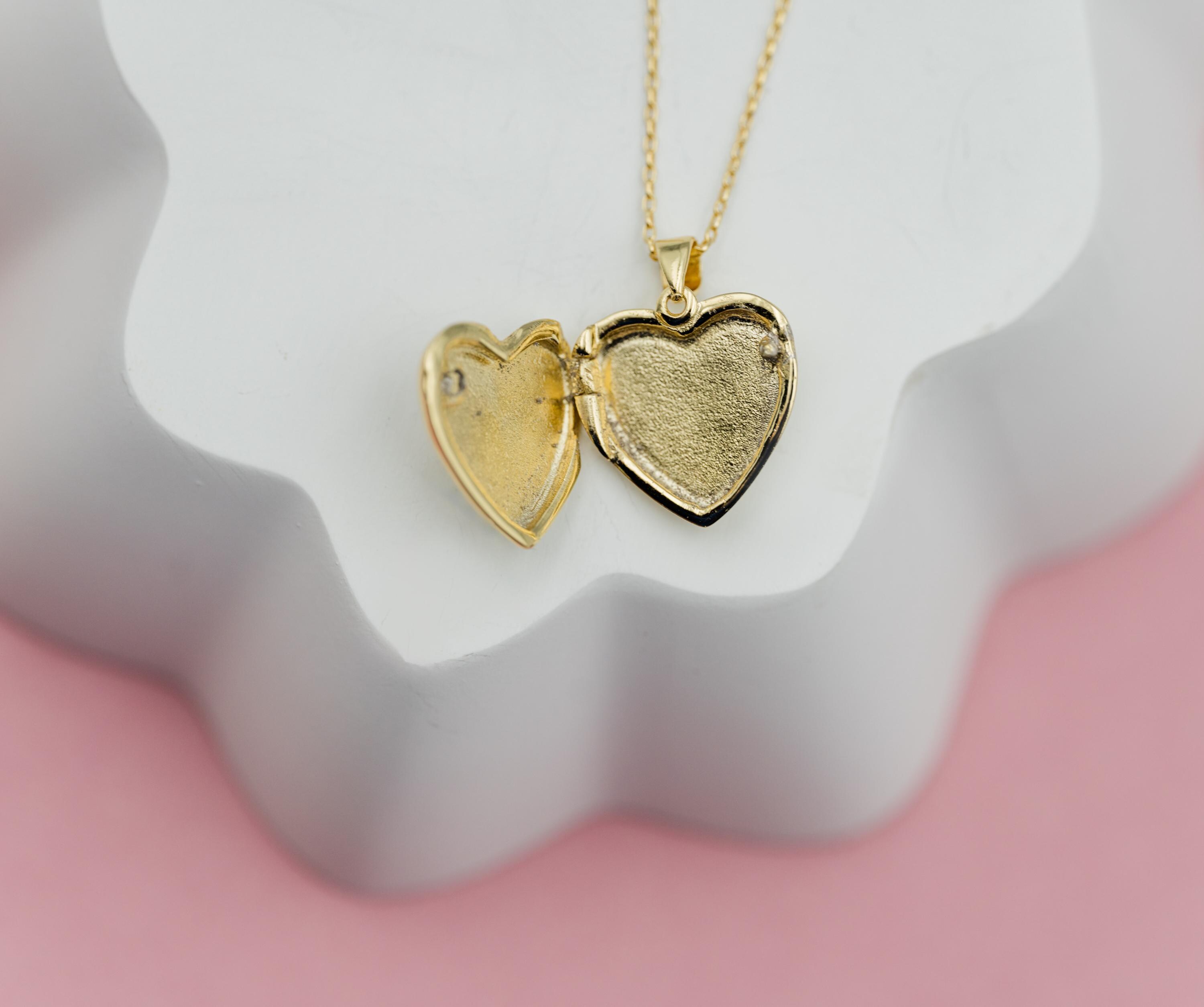 Personalized 14K Gold-plated Heart Locket Charm Necklace for Little ...
