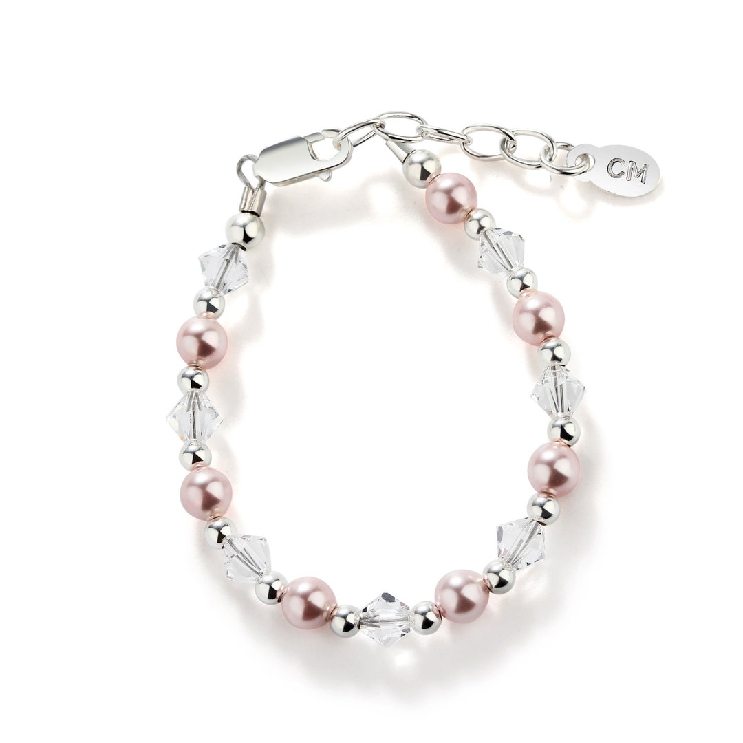 Children's Sterling Silver Bracelet for Little Girls, Pink Pearl ...