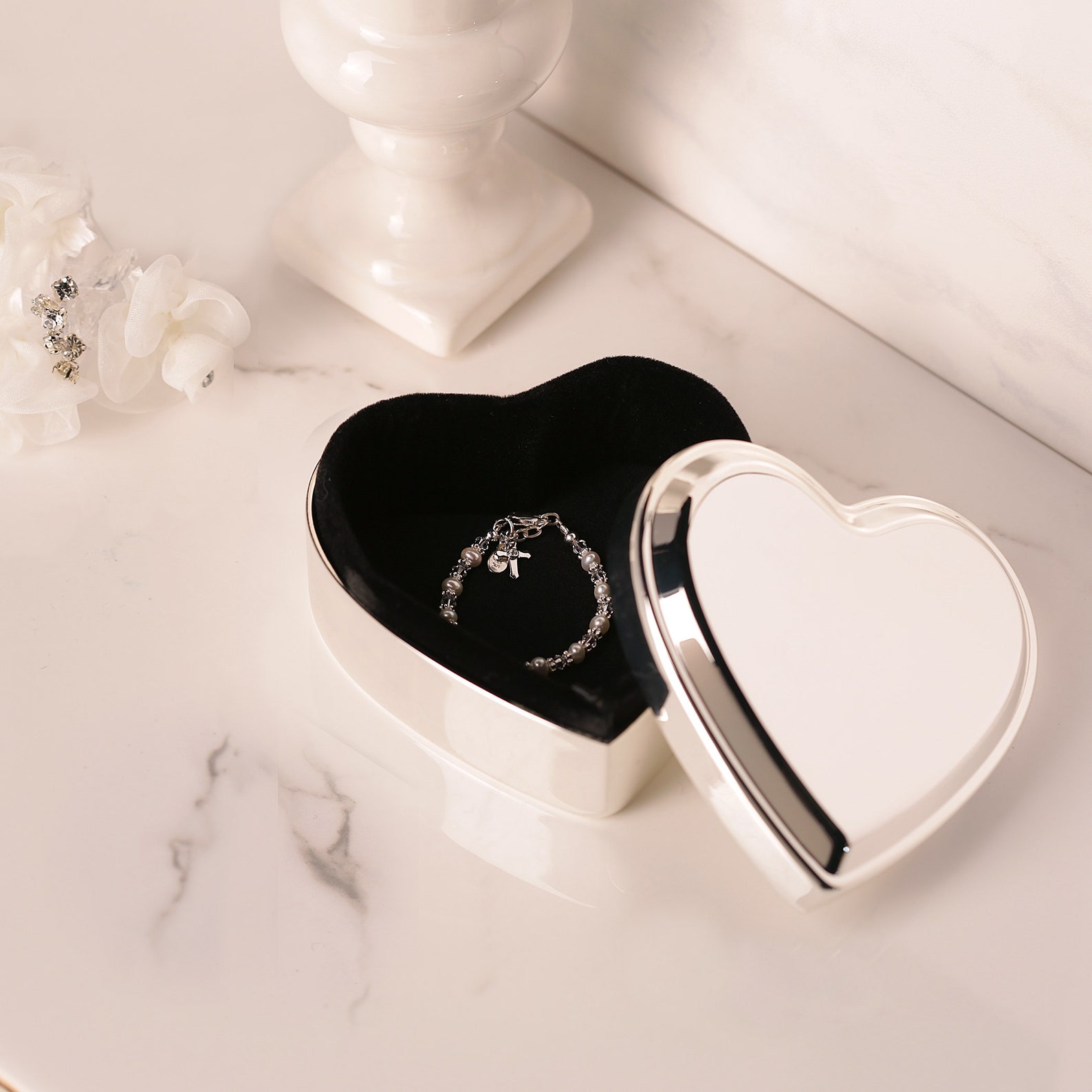 Personalized Silver Heart Jewelry Box, FREE Engraving Custom Gift for ...