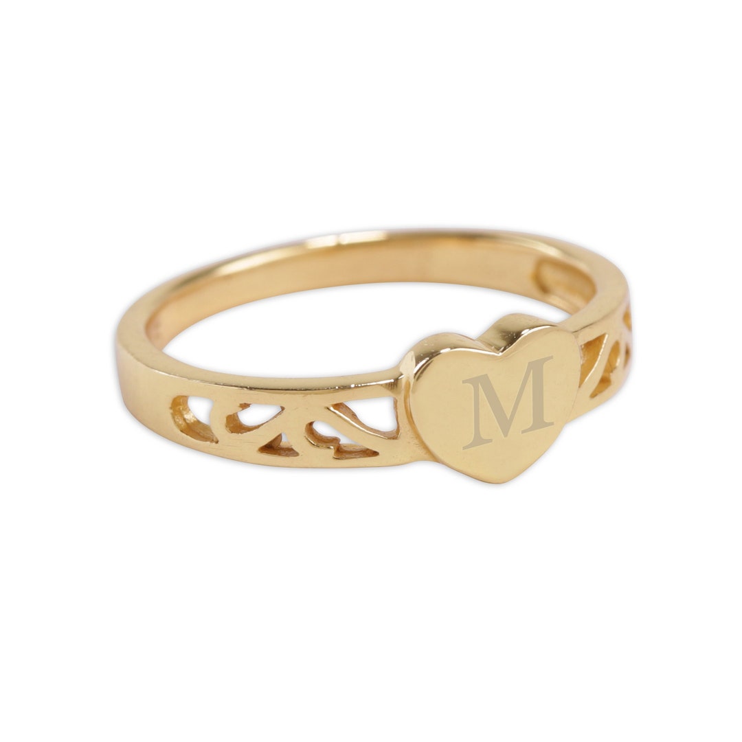 Personalized 14K Gold Plated Heart Baby Ring, Pinky Ring, Little Girls ...