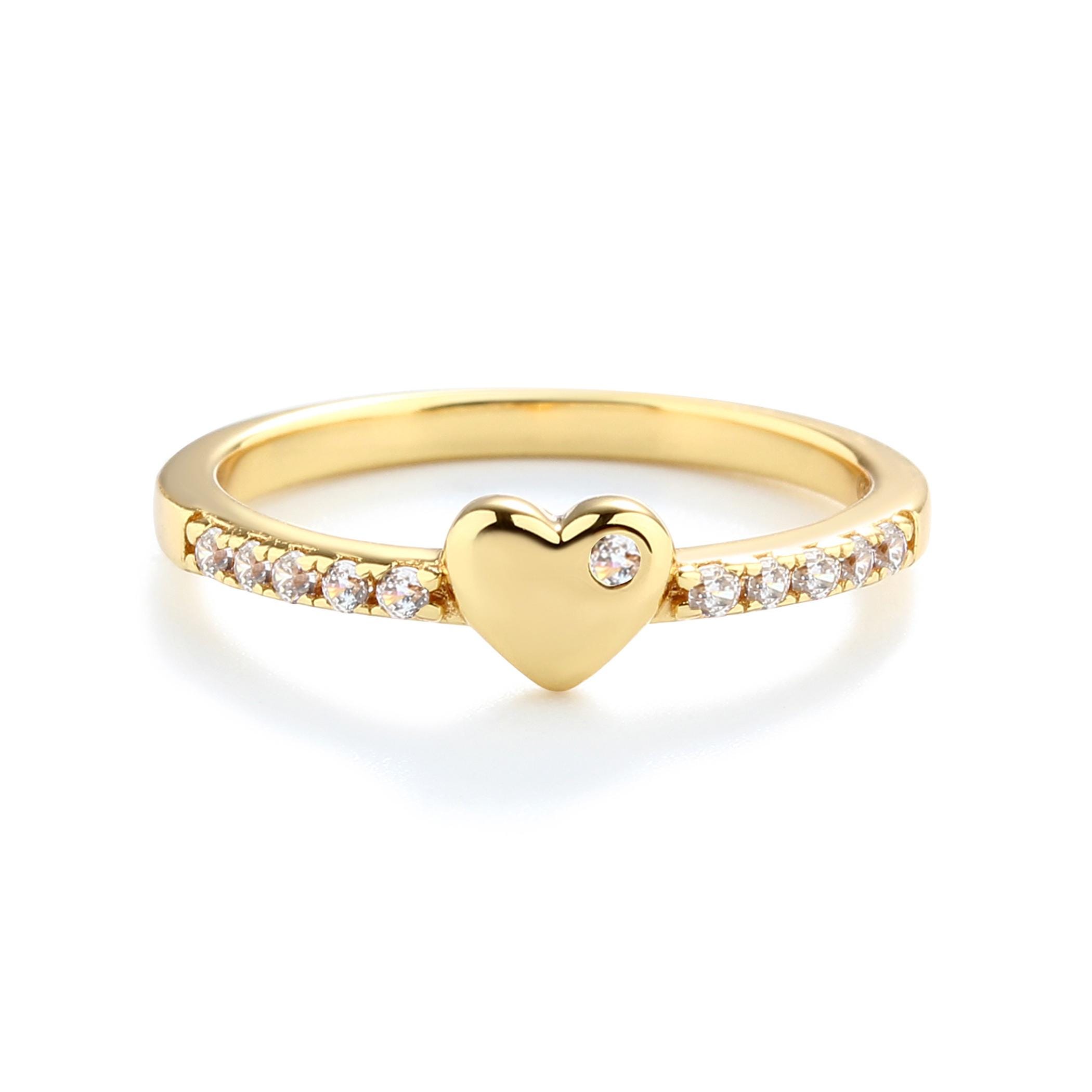 Little Girls 14K Gold Plated Puff Heart Ring With Cz's, Gift for ...