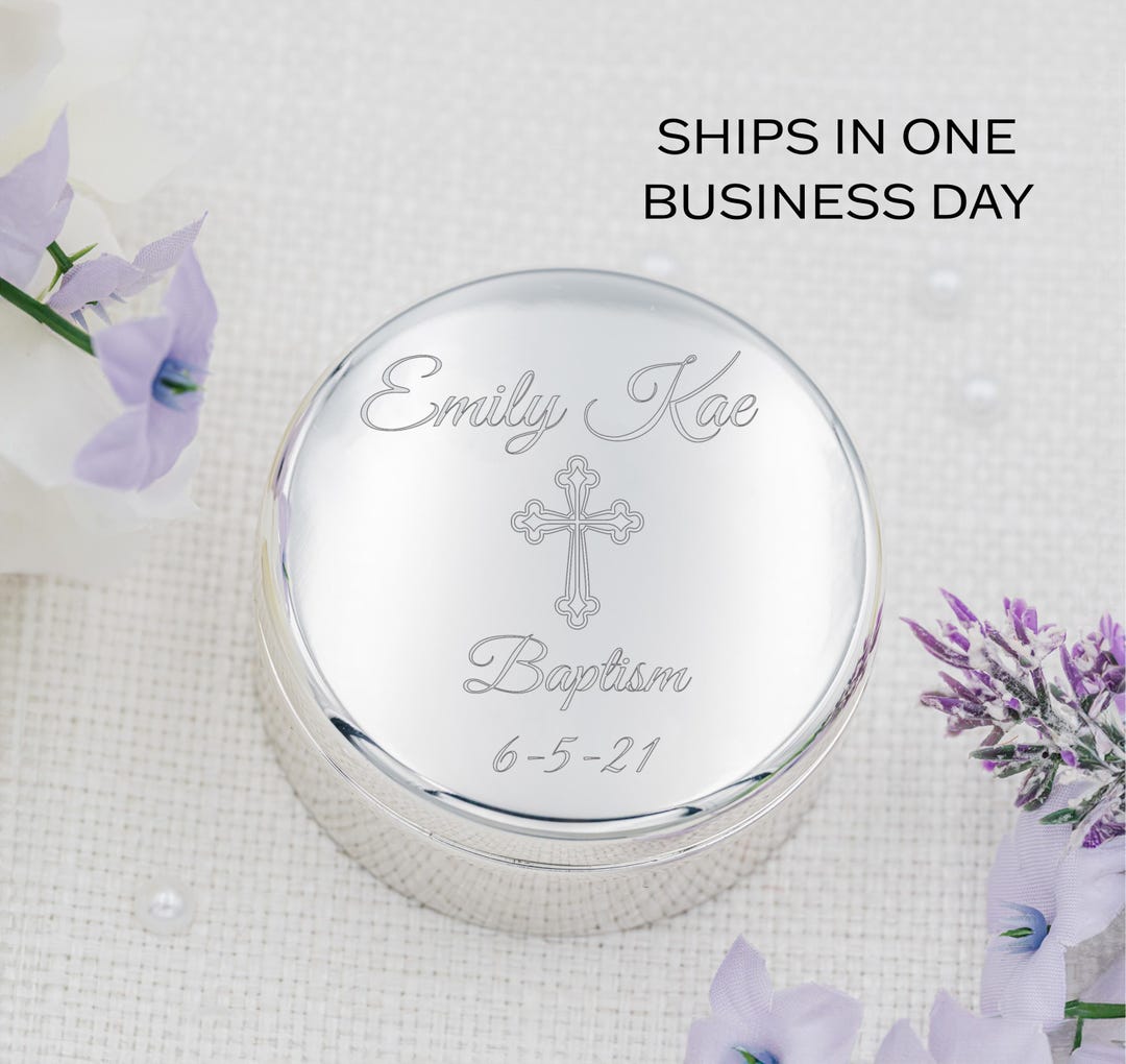 Custom Name Girls Baptism Gift, Silver Round Jewelry Box, Engraved Name ...