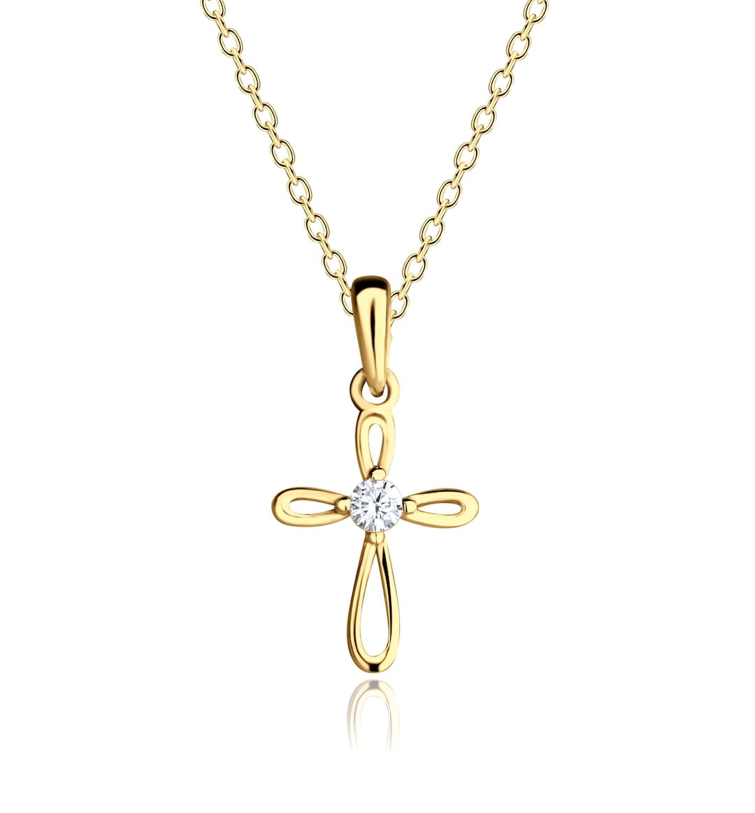Childrens 14K Gold Cross Necklace, Girls First Communion Gift, Kids ...