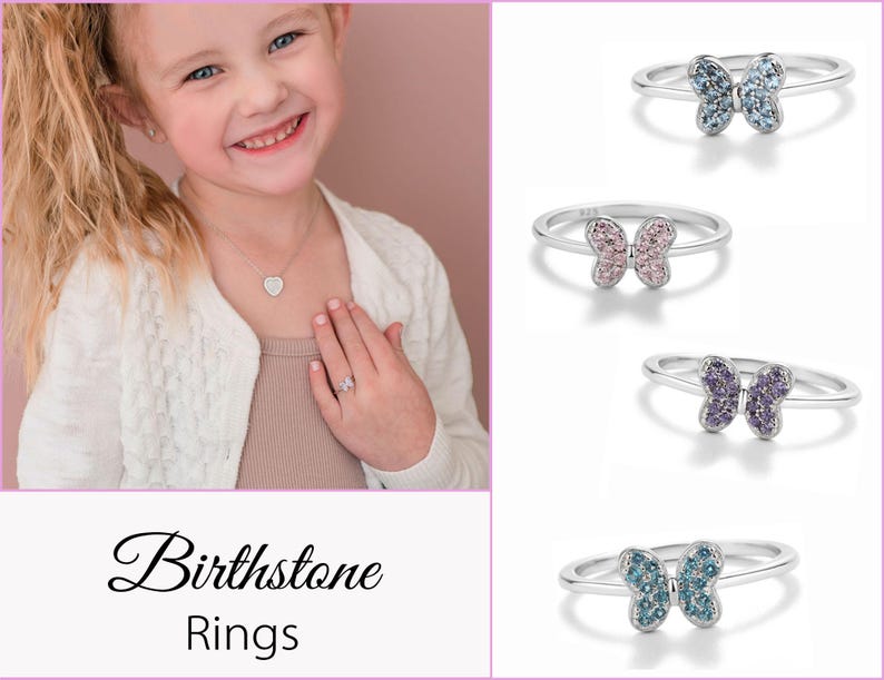 Sterling Silver Butterfly Birthstone Ring for Little Girls With Czs for ...