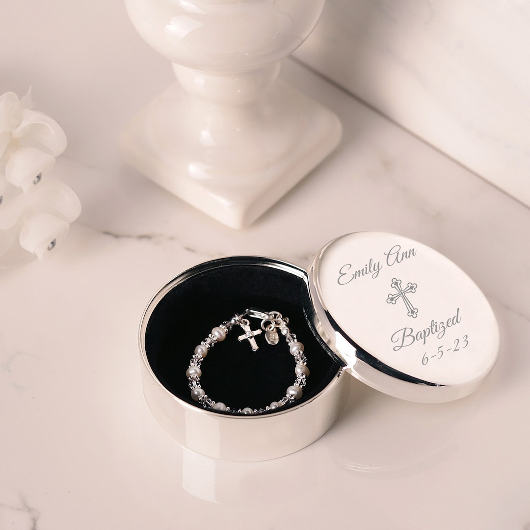 Personalized Baptism Gift for Girls, Silver Round Jewelry Box, FREE ...