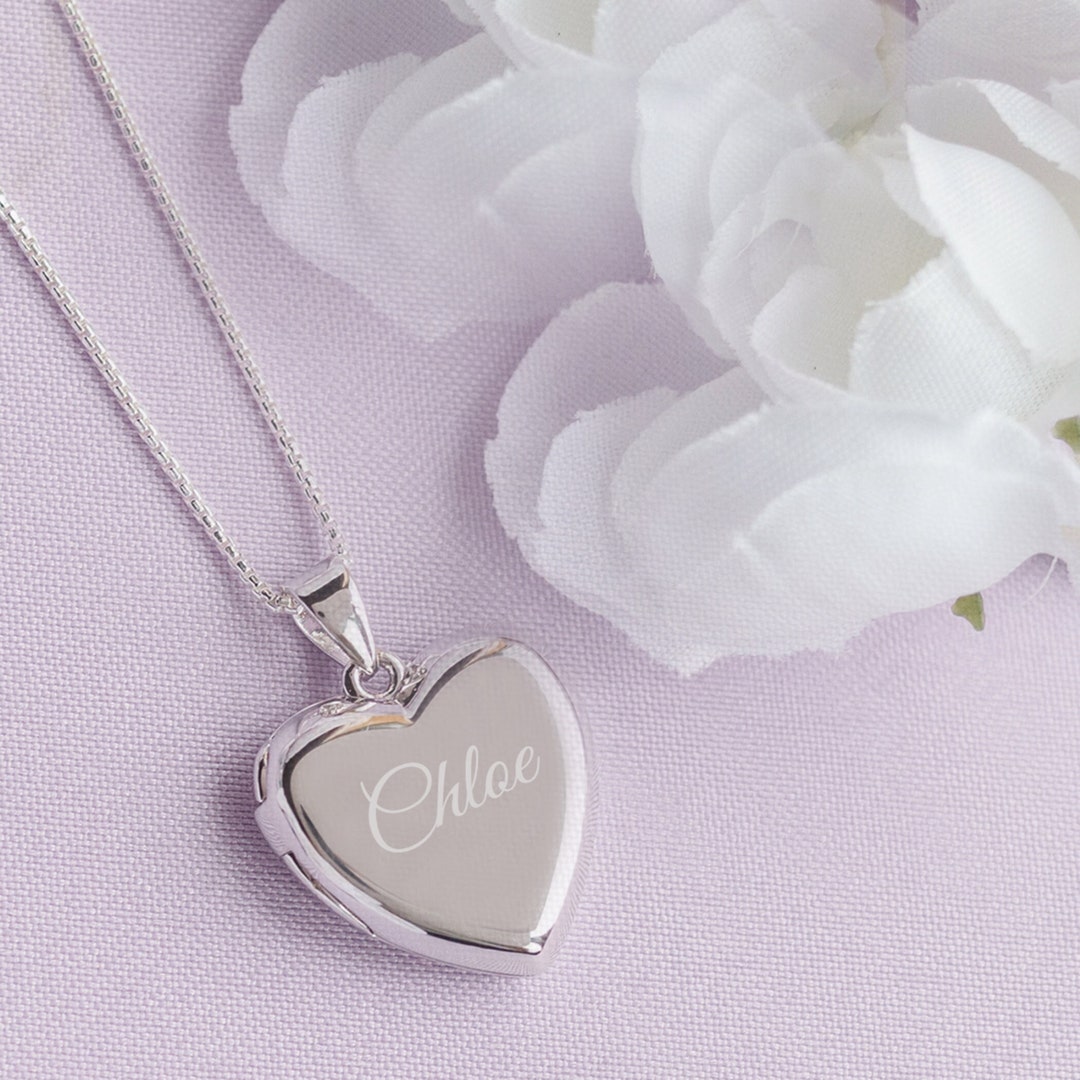 Personalized .925 Sterling Silver Heart Locket Charm Necklace for ...