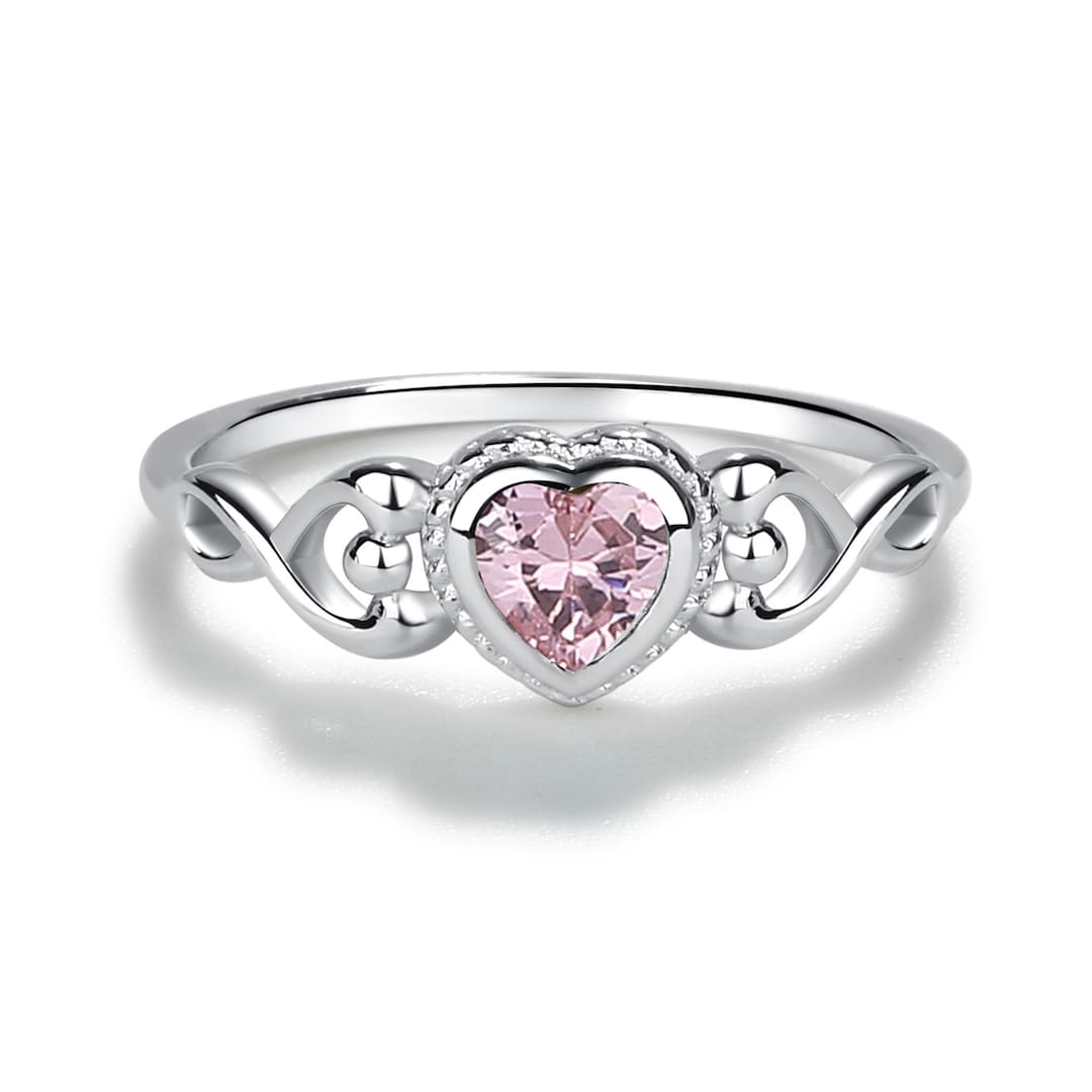 Sterling Silver CZ Heart Baby Birthstone Ring for Little Girls, Babies ...