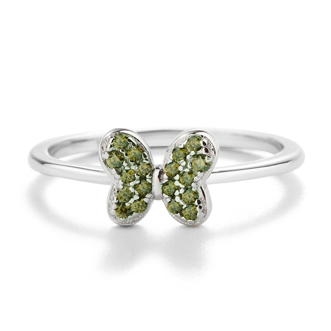 Little Girls Sterling Silver Peridot Crystal Butterfly Ring With ...