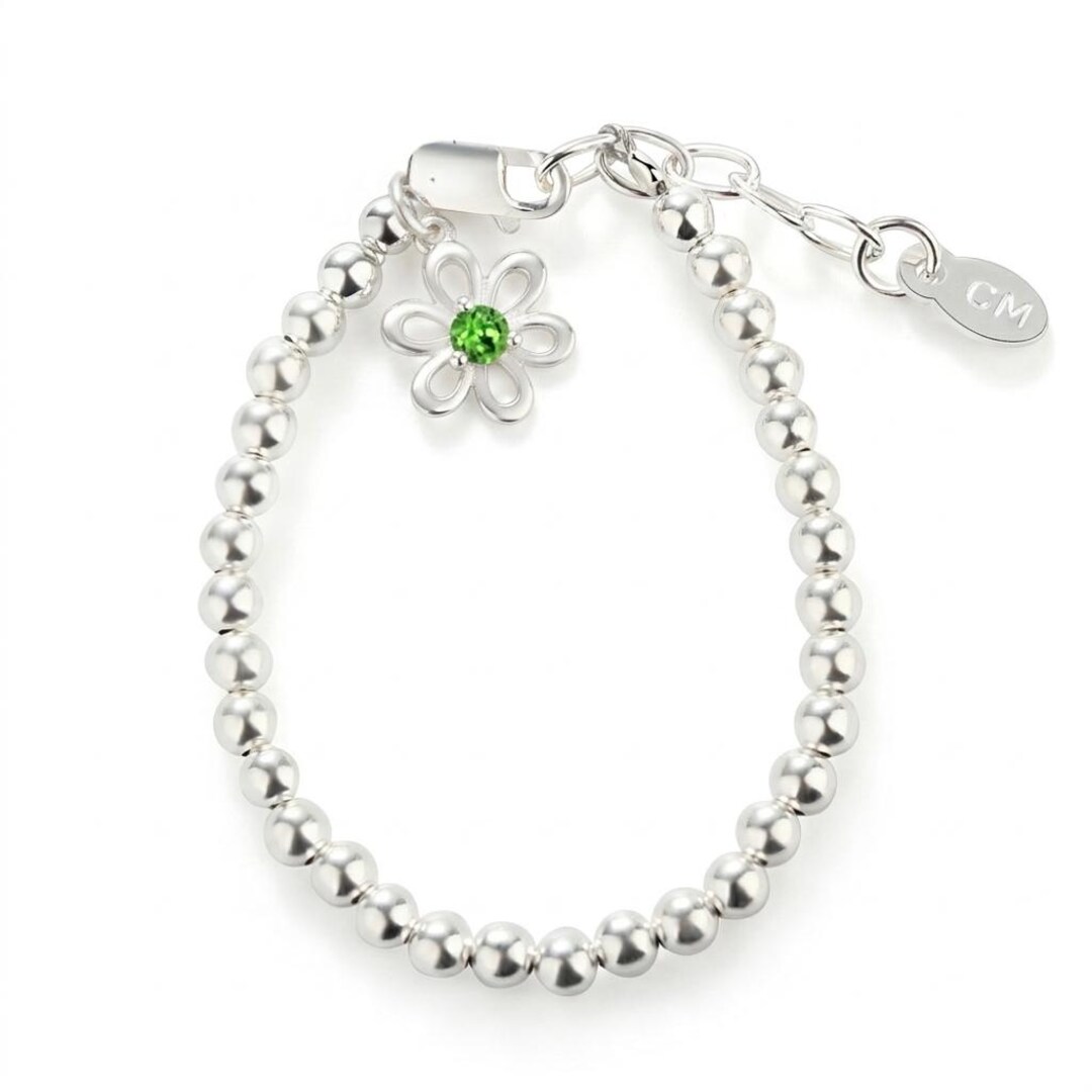 Girls 925 Sterling Silver CZ Birthstone Daisy Charm Bracelet for Babies ...