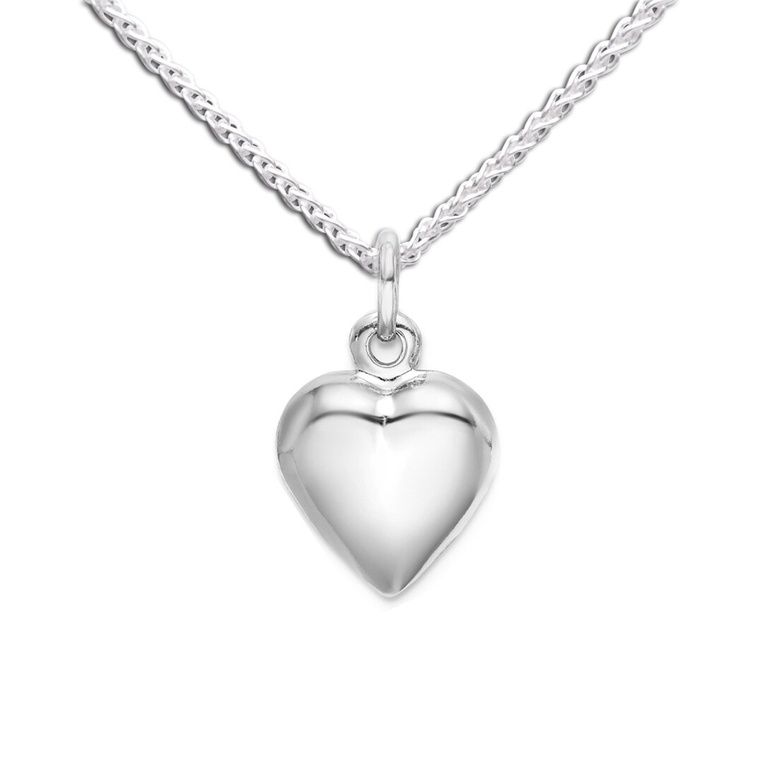 Sterling Silver Puff Heart Charm Necklace, Little Girls Heart, Kids ...