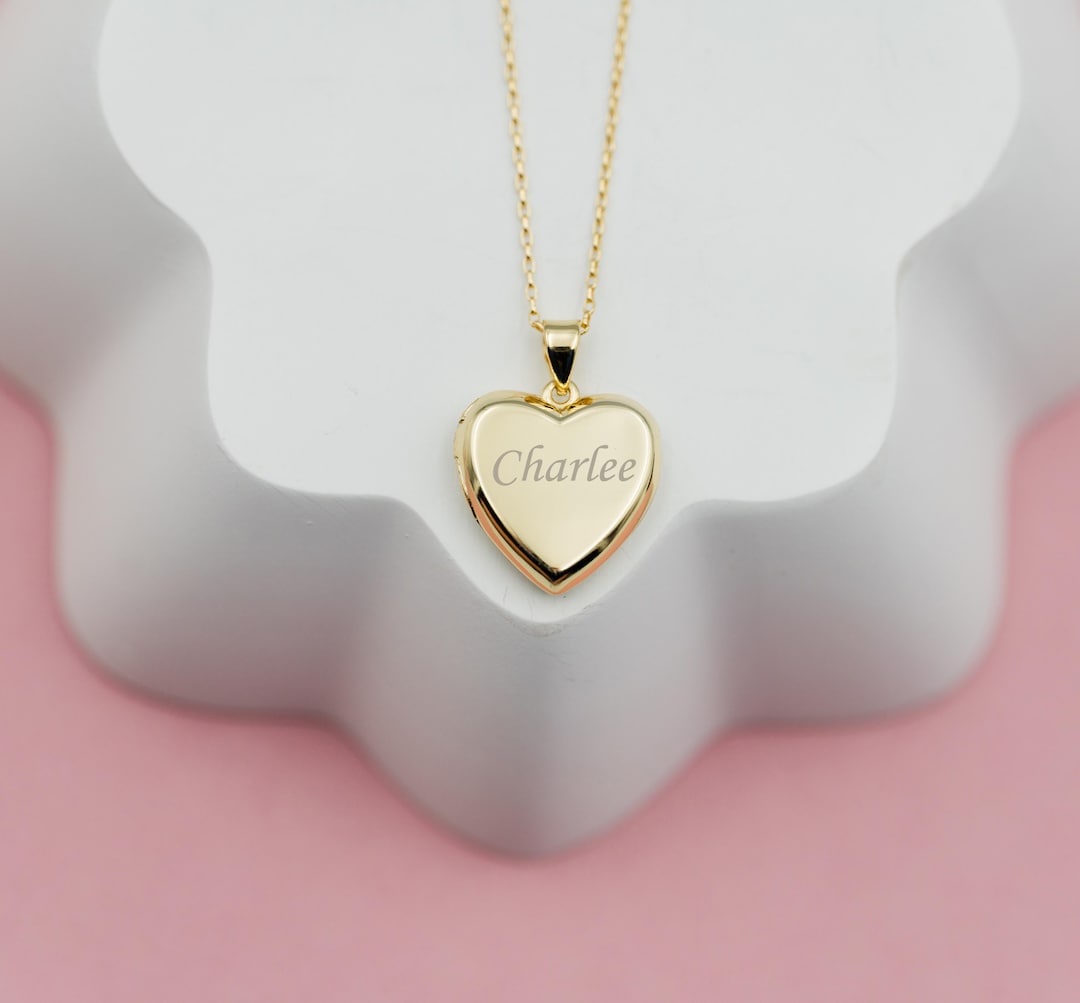 Personalized 14K Gold-plated Heart Locket Charm Necklace for Little ...