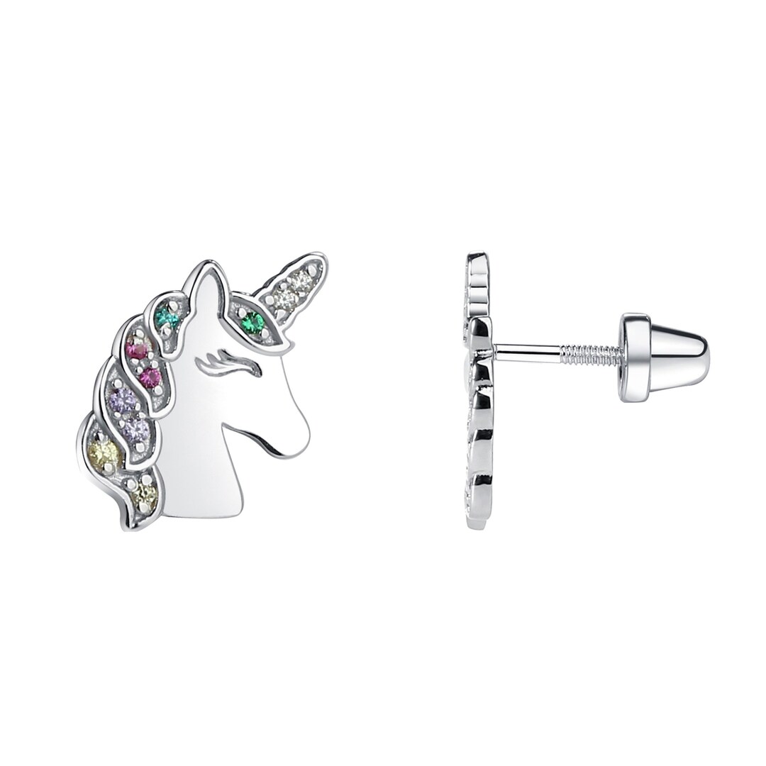 Little Girls Sterling Silver Rainbow Unicorn Earrings With Screw Backs ...