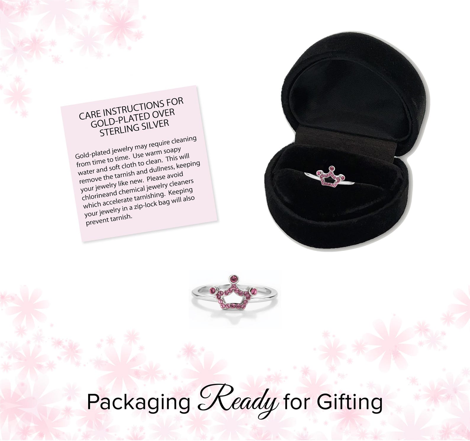 Little Girls Sterling Silver Pink Princess Tiara Ring, Little Princess ...