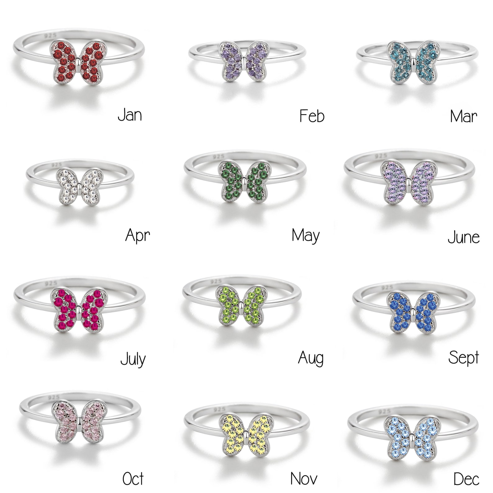 Sterling Silver Butterfly Birthstone Ring for Little Girls With Czs for ...