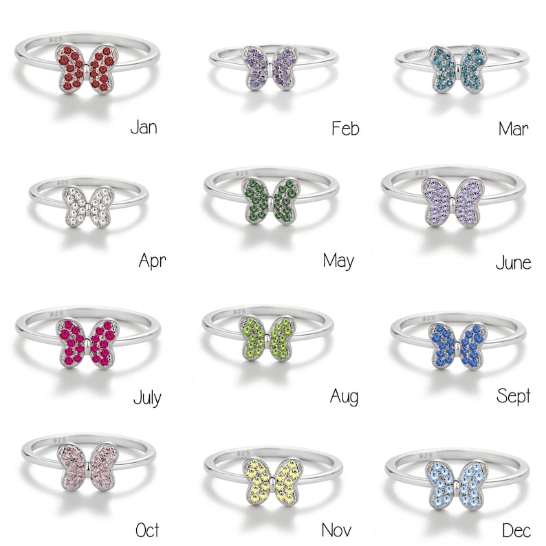 Sterling Silver Butterfly Birthstone Ring for Little Girls With Czs for ...