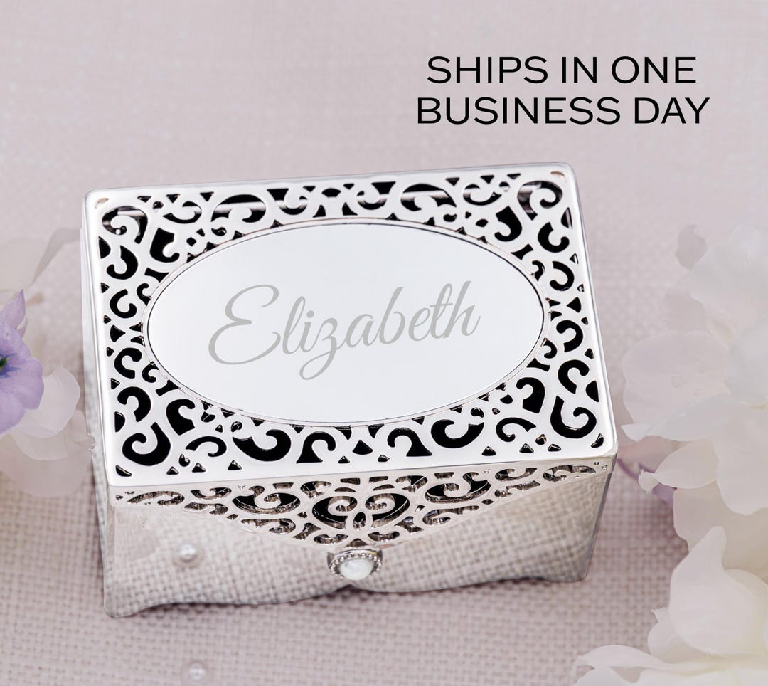 Personalized Silver Filigree Oblong Jewelry Box, FREE Engraving Custom ...