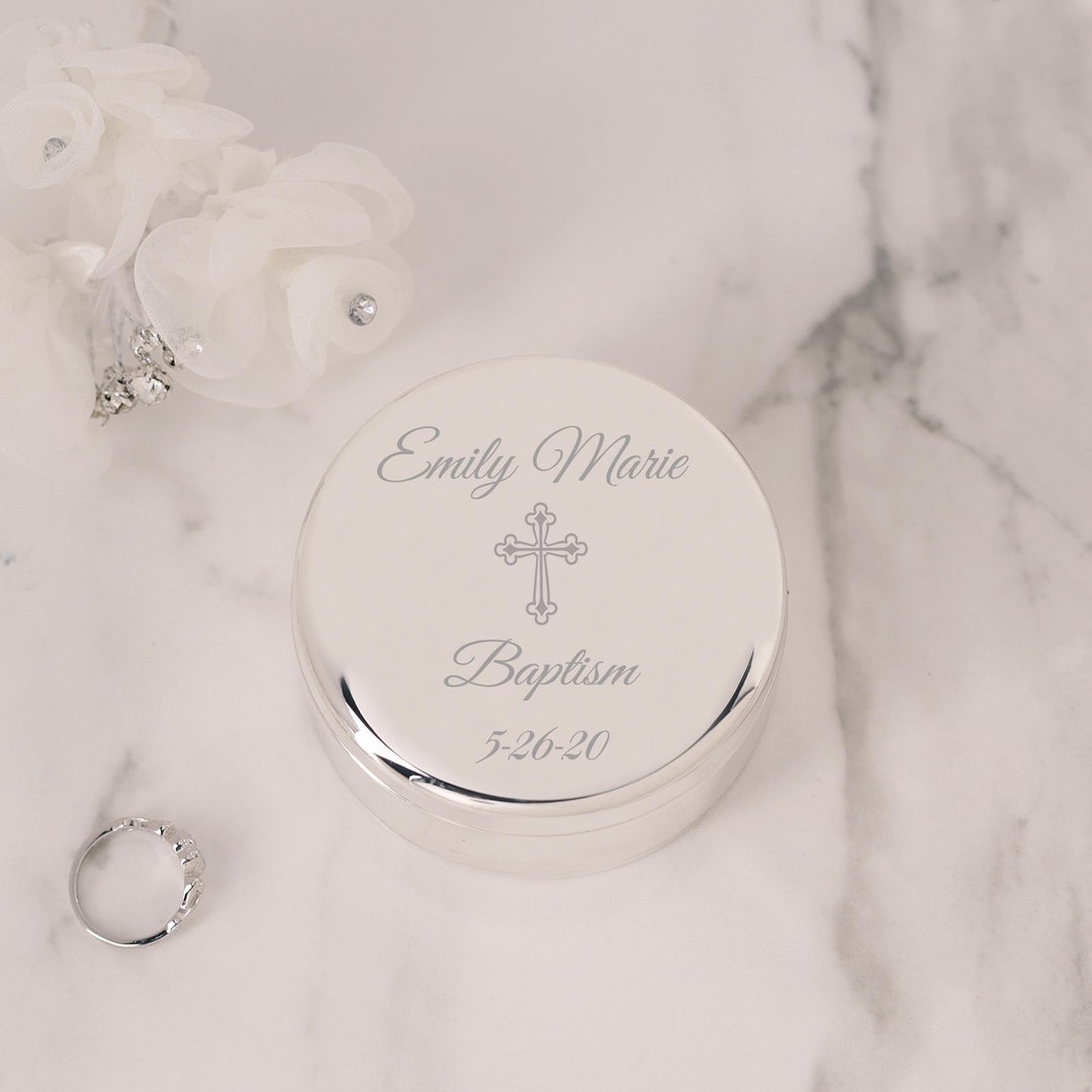 Personalized Baptism Gift for Girls, Silver Round Jewelry Box, FREE ...