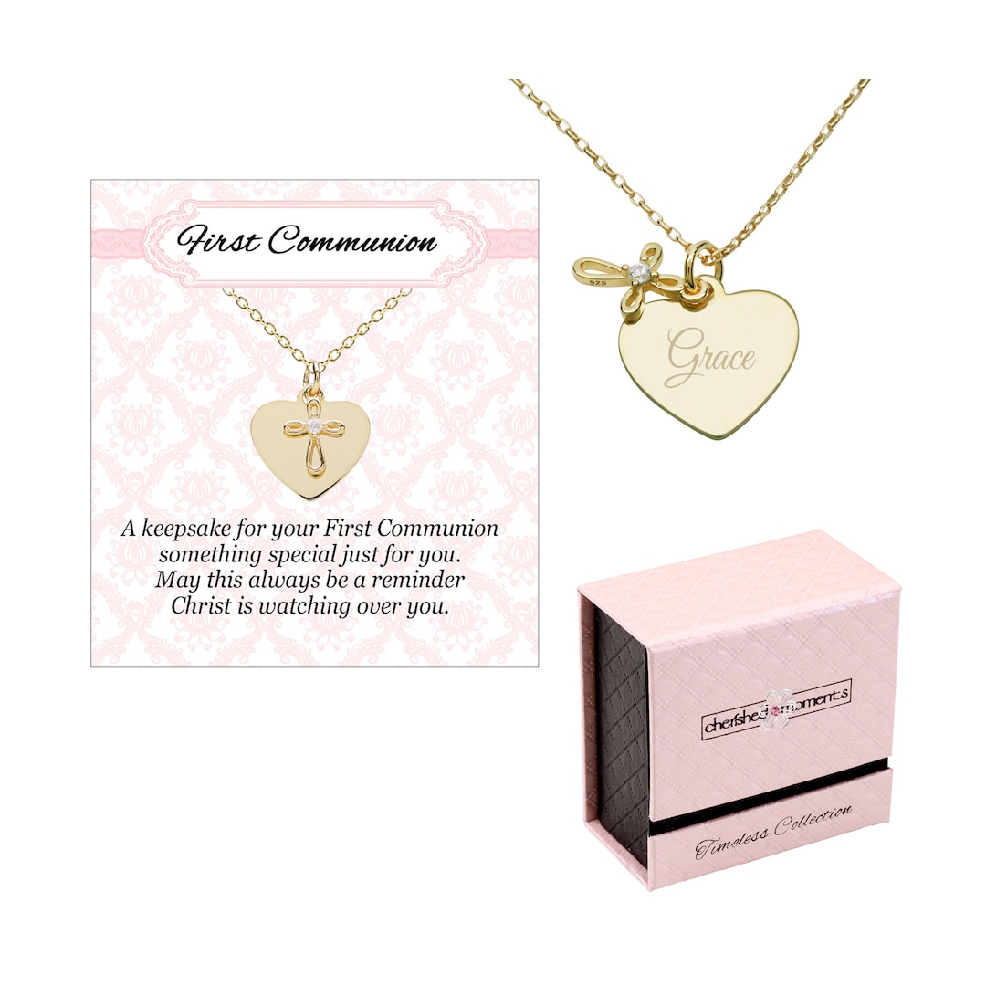 Personalized First Communion Gift for Girls, 14K Gold-plated Cross ...