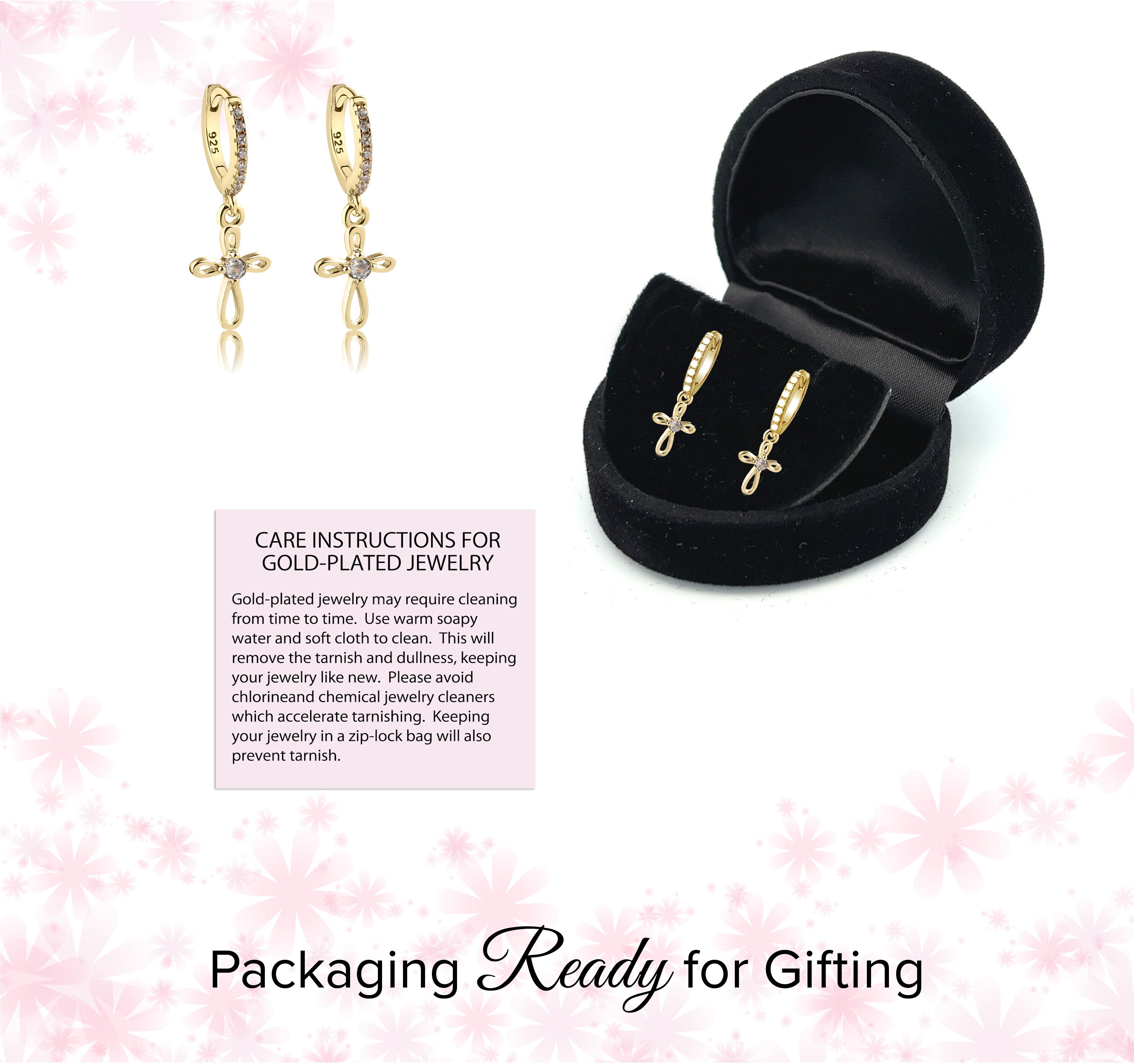 Kids 14K Gold-plated Huggie Earrings With Cross Baptism, First ...