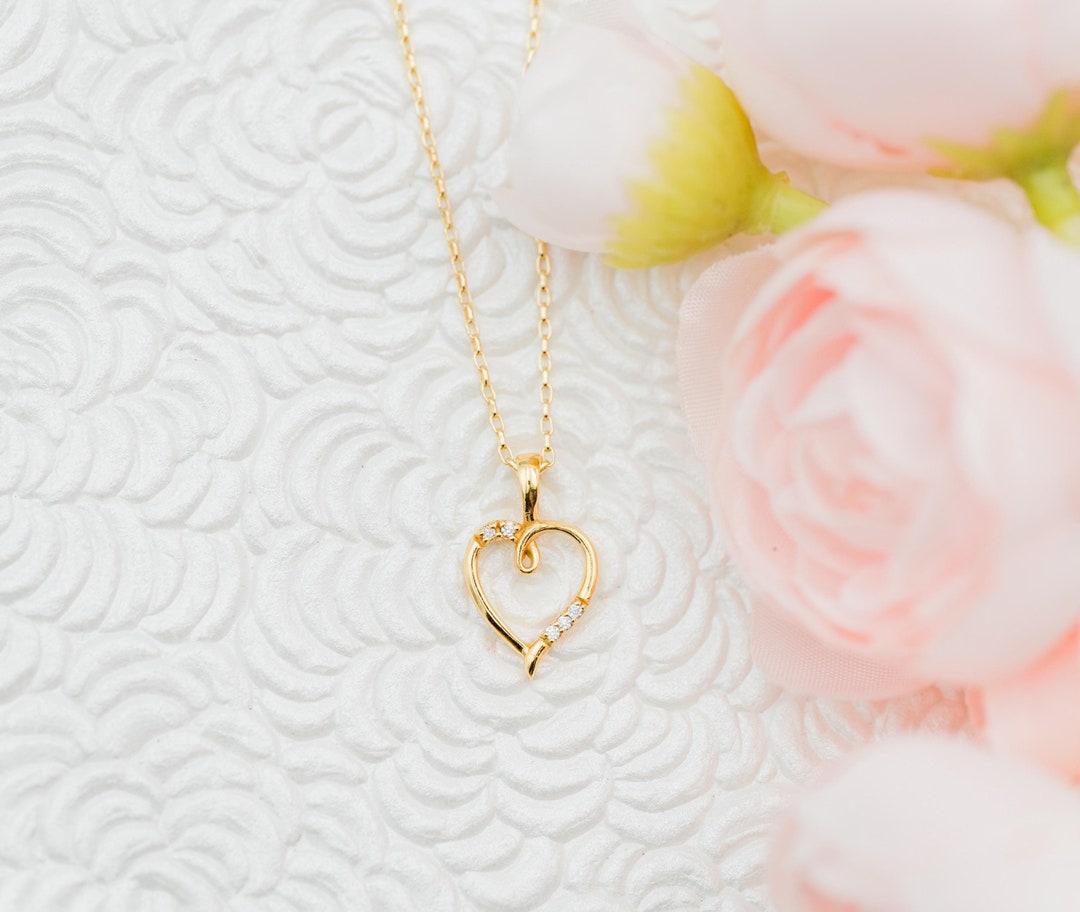 14K Gold-plated Dainty Heart Birthstone Necklace With Czs for Girls ...
