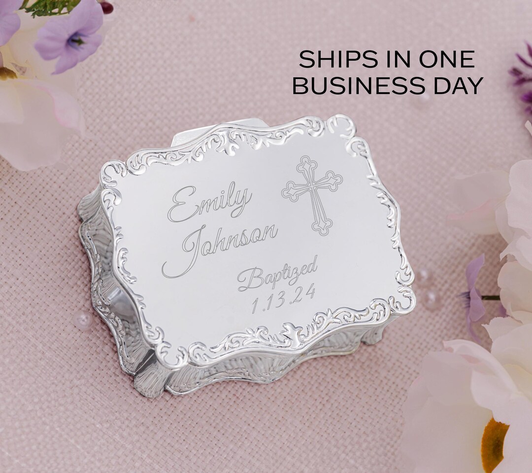 Personalized Baptism Gift Girls, Silver Small Jewelry Box With Cross ...