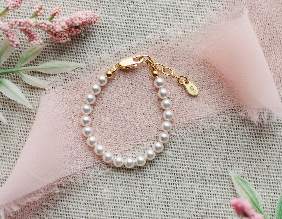 Little Girls 14K Gold-plated Pearl Baby Bracelet, Gold Toddler Pearl ...