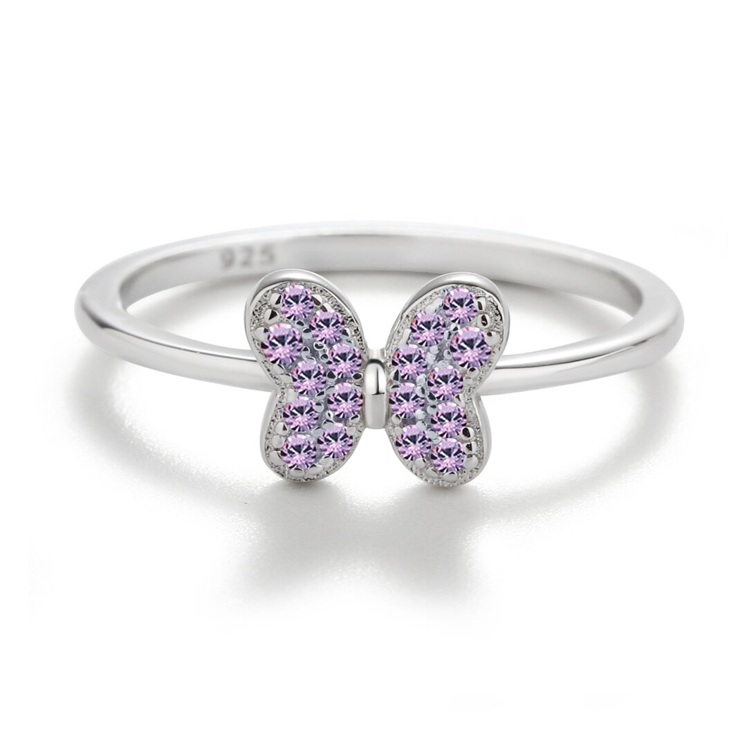 Little Girls Sterling Silver Lt. Amethyst Crystal Butterfly Ring With ...