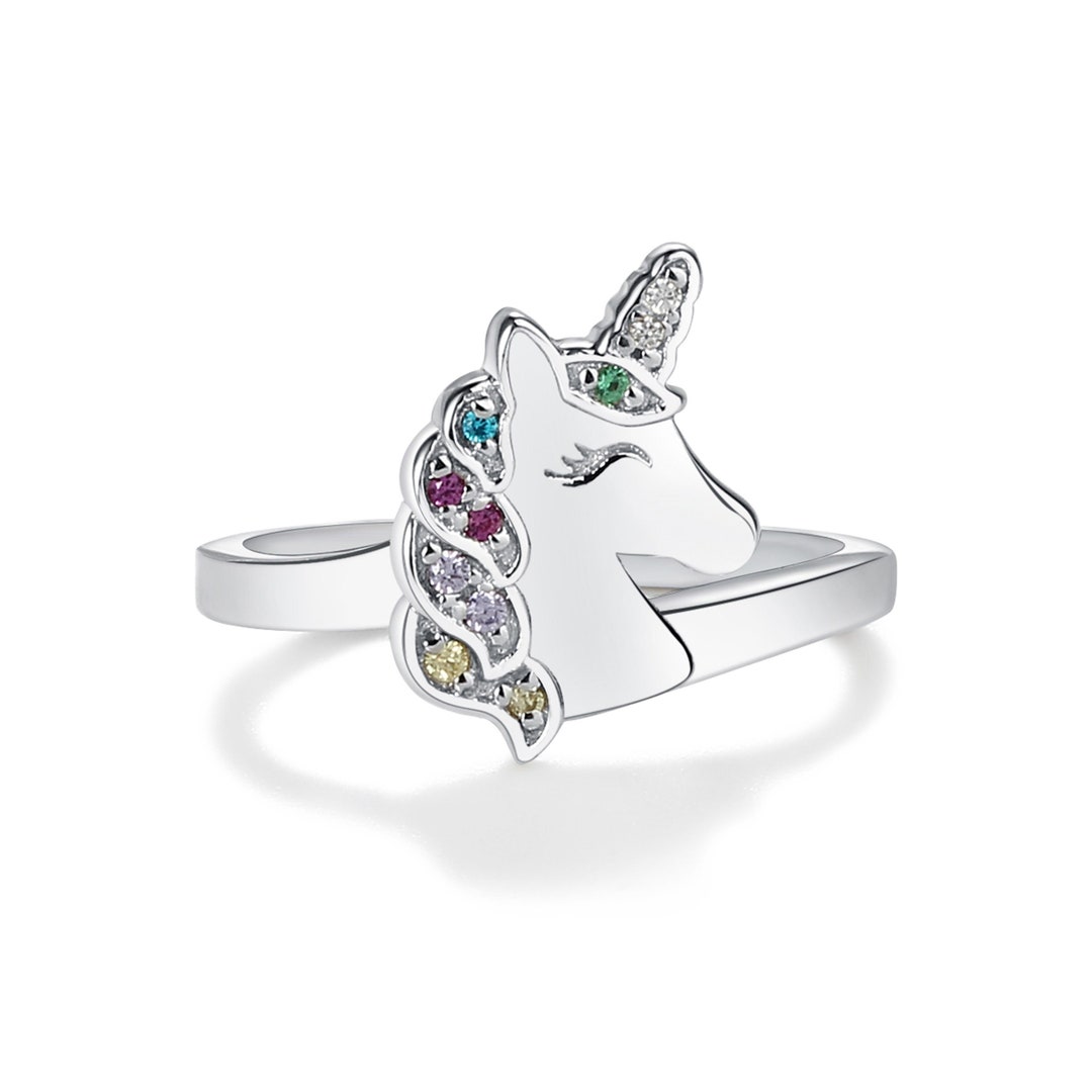 Little Girls Sterling Silver Baby Ring, Rainbow Unicorn Kids Ring ...