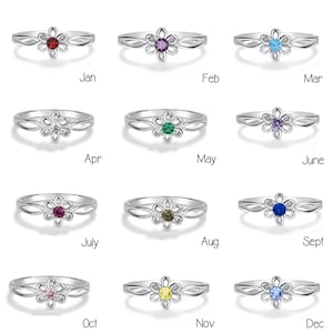 Girls Birthstone Ring, Kids Sterling Silver Baby Rings, Flower Ring for ...